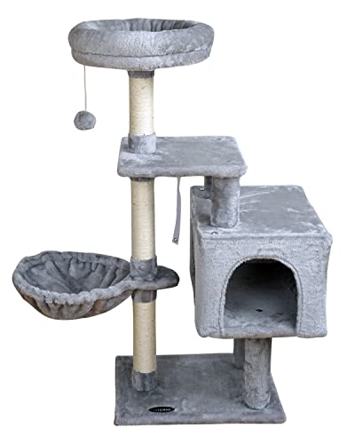 FISH&NAP US07H Cat Tree Cat Tower Cat Condo Sisal Scratching Posts with Jump Platform Cat Furniture Activity Center Play House Grey