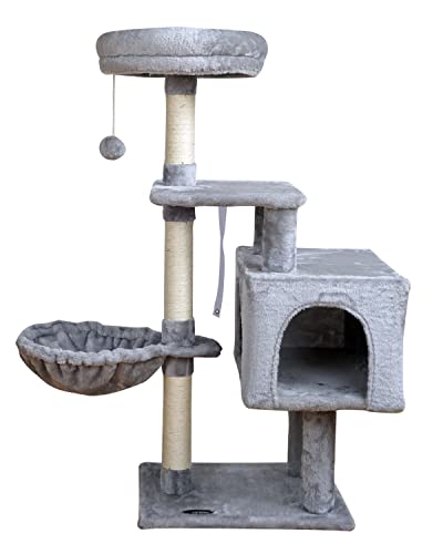 FISH&NAP US07H Cat Tree Cat Tower Cat Condo Sisal Scratching Posts with Jump Platform Cat Furniture Activity Center Play House Grey