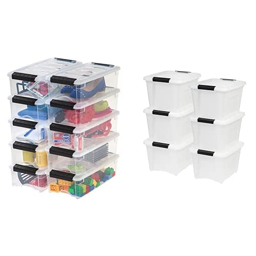 IRIS USA, Inc. TB-35 5 Quart Stack & Pull Box, Clear TB-17 19 Quart Stack & Pull Box, Multi-Purpose Storage Bin, 6 Pack, Pearl