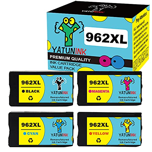 YATUNINK Remanufactured Ink Cartridge Replacement for HP 962XL 962 962 XL Ink Cartridges Black Color Combo Pack for HP OfficeJet Pro 9010 9015 9018 9020 9025 9012 Wireless All-in-one Printer (4 Pack)