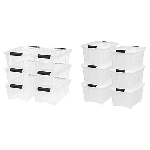 IRIS USA, Inc. TB-42 12 Quart Stack & Pull Box, Clear, 6 Stack and Pull TB-28 32 Quart Stack & Pull Box, Multi-Purpose Storage Bin, 6 Pack, Pearl