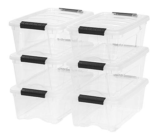 IRIS USA, Inc. TB-42 12 Quart Stack & Pull Box, Clear, 6 Stack and Pull TB-28 32 Quart Stack & Pull Box, Multi-Purpose Storage Bin, 6 Pack, Pearl