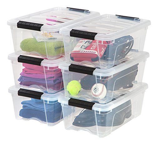 IRIS USA, Inc. TB-42 12 Quart Stack & Pull Box, Clear, 6 Stack and Pull TB-28 32 Quart Stack & Pull Box, Multi-Purpose Storage Bin, 6 Pack, Pearl