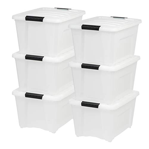 IRIS USA, Inc. TB-42 12 Quart Stack & Pull Box, Clear, 6 Stack and Pull TB-28 32 Quart Stack & Pull Box, Multi-Purpose Storage Bin, 6 Pack, Pearl