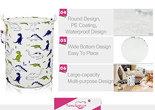 TIBAOLOVER Dinosaur Laundry Basket Baby Laundry Hamper Cute Kids Hamper Toy Storage Bin Handles for Boys and Girls Dinosaur Room Decor (Polychrome Dinosaurs)