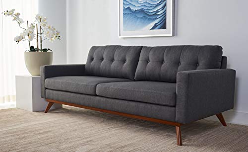 Safavieh Couture Home Gneiss Mid-Century Modern Slate Grey and Dark Brown Tufted Sofa