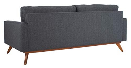 Safavieh Couture Home Gneiss Mid-Century Modern Slate Grey and Dark Brown Tufted Sofa