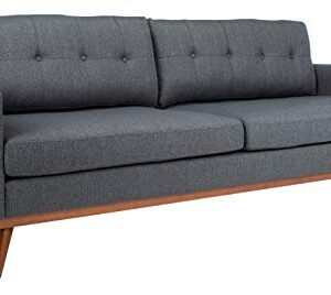 Safavieh Couture Home Gneiss Mid-Century Modern Slate Grey and Dark Brown Tufted Sofa