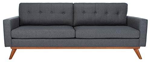 Safavieh Couture Home Gneiss Mid-Century Modern Slate Grey and Dark Brown Tufted Sofa