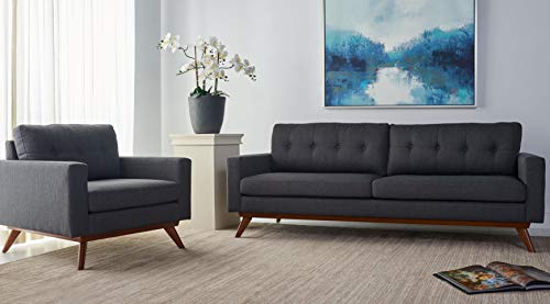 Safavieh Couture Home Gneiss Mid-Century Modern Slate Grey and Dark Brown Tufted Sofa