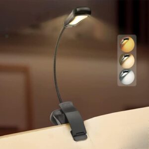 book light reading lights for books in bed with 3 colors and 9 brightness, led book reading light with clip for kids, usb reading light for bed, sofa, music stand, office, travel (black basic)