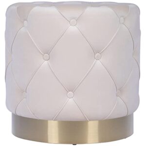 modern velvet round tufted ottoman button stool with gold metal base – upholstered footrest for bedroom living room (beige4, large)