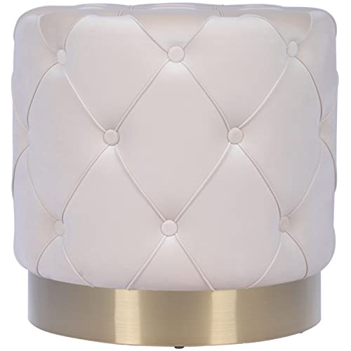 Modern Velvet Round Tufted Ottoman Button Stool with Gold Metal Base – Upholstered Footrest for Bedroom Living Room (Beige4, Large)