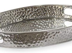 Monarch Abode Hand Hammered Oval Stainless Steel Decorative Serving Tray, Nickel