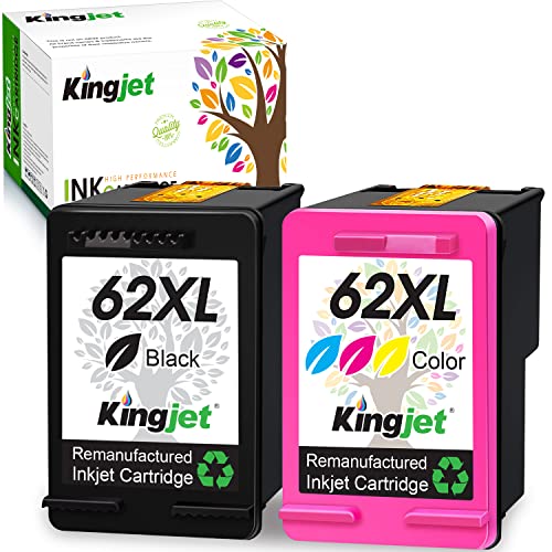 Kingjet 62XL Ink Cartridges Black and Color Remanufactured Replacement for HP 62 XL Ink for Envy 7640 5660 5540 5640 5642 7645 5644 5549 Officejet 5740 5741 5780 OfficeJet 200 250 Printer