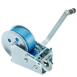 3200lbs hand crank winch with hook polyester blue webbed strap 2 gear atv boat trailer