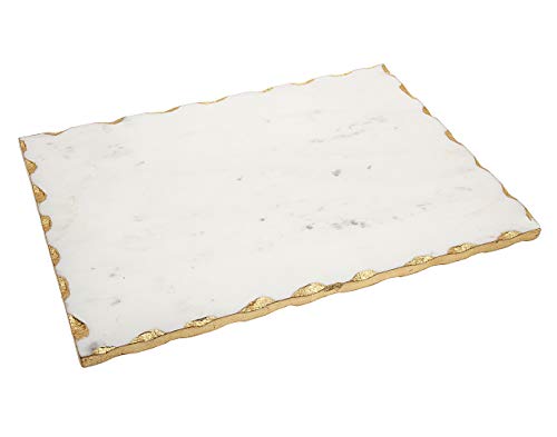 White Marble Challah, Cutting, Carving Board with Gold Trim by Godinger - 16" x 12"