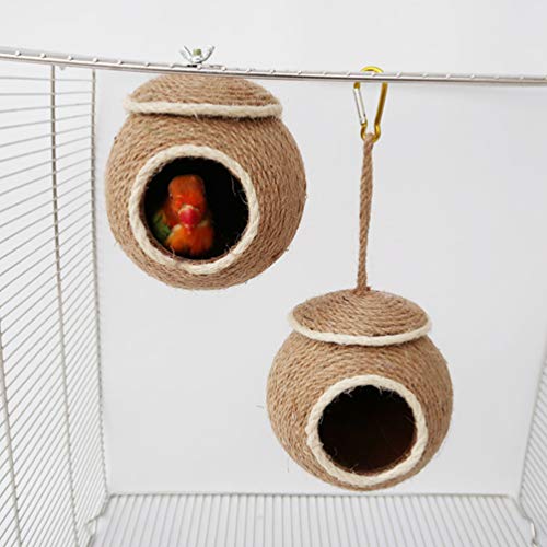 POPETPOP Hamster Toys Bird Toys Handing Bird Nest House - Weaving Rope Natural Shell Bird House, Lovebirds Breeding Nesting Box for Small Animal, Bird Cage Toy Hamster Toys Bird Toys