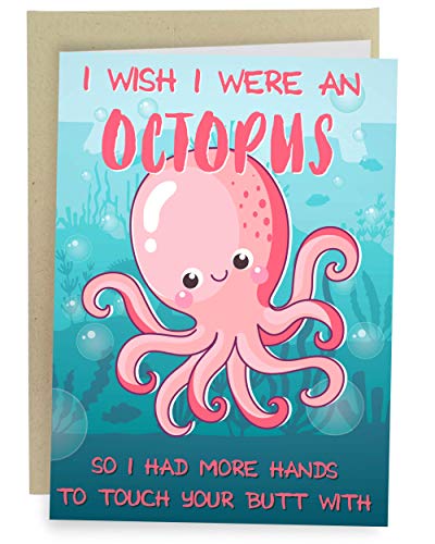 Sleazy Greetings Funny Valentine's Day Cards | Anniversary Cards for Husband Boyfriend | Birthday Card for Him | I Wish I Were an Octopus Card