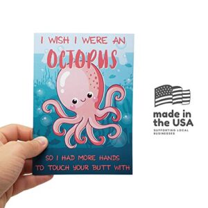 Sleazy Greetings Funny Valentine's Day Cards | Anniversary Cards for Husband Boyfriend | Birthday Card for Him | I Wish I Were an Octopus Card