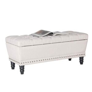 homebeez storage ottoman bench tufted foot rest stool with nailhead trim (beige)