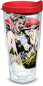 tervis 1345089 warner brothers - birds of prey harley quinn insulated tumbler with wrap and red lid, 24oz, clear