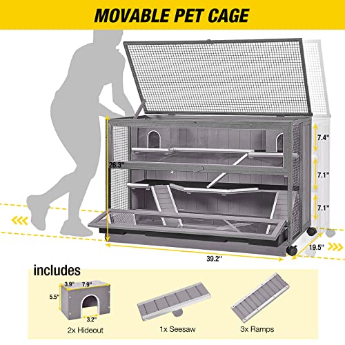 Aivituvin 3 Tier Hamster Cage with Metal Frame Anti-Chewing Critter Nation Habitat with Aluminium Alloy Edge Guinea Pig Cage with Hideout, Seesaws, Rat House Cage-Leak Proof Plastic Tray