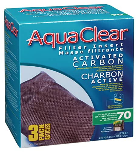 AquaClear 70 Filter Media for Aquariums up to 70 Gallons, 3-Pack Activated Carbon Inserts and 3-Pack Foam Inserts, Replacement Filter Media