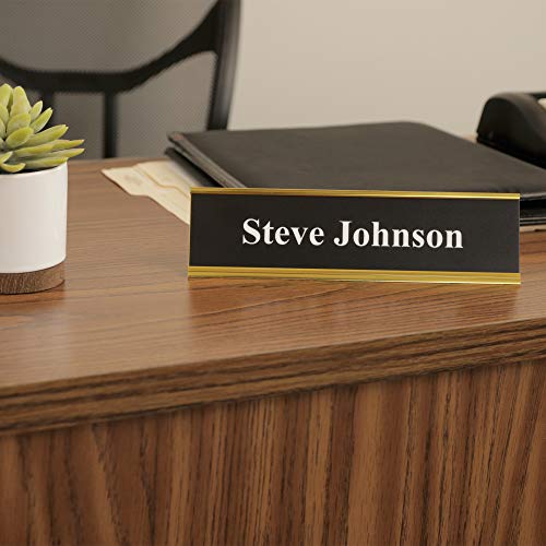 2" x 8" Aluminum Name Plate Holder for Desk - Set of 5 - Office Business Door Sign Holder - Gold