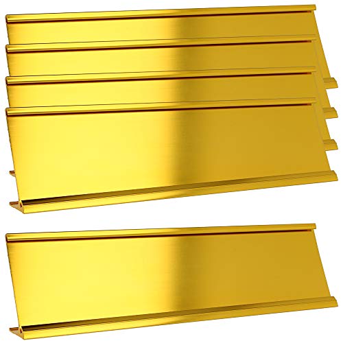 2" x 8" Aluminum Name Plate Holder for Desk - Set of 5 - Office Business Door Sign Holder - Gold