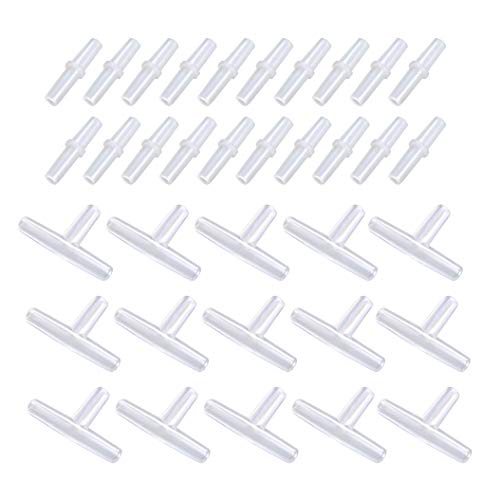 ALEGI Aquarium Air Valve Connector White Plastic Inline Tubing (2 Shapes 40Pcs)