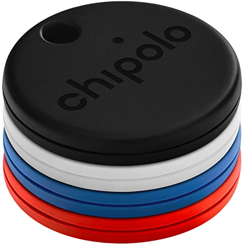 Chipolo (2020) - Finder, Bluetooth Tracker, Item Finder. Free Premium Features. iOS and Android Compatible (ONE 4 Pack, Blue, Red, Black, White)