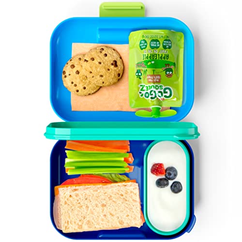 ZOKU - Mini Bento Box for Kids, Stackable, Lightweight, Leakproof, for Children, Kid Friendly Latch, Easy to Clean (Bento Jr) (Blue)