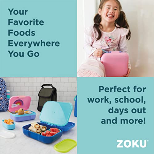 ZOKU - Mini Bento Box for Kids, Stackable, Lightweight, Leakproof, for Children, Kid Friendly Latch, Easy to Clean (Bento Jr) (Blue)