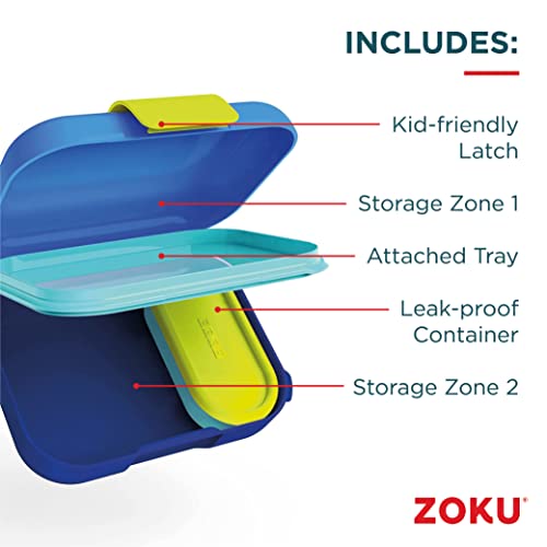 ZOKU - Mini Bento Box for Kids, Stackable, Lightweight, Leakproof, for Children, Kid Friendly Latch, Easy to Clean (Bento Jr) (Blue)