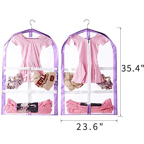 Clear Kids Garment Bags,3 Packs Garment Bag For Dance Costumes With Pockets,Foldable Garment Bags For Hanging Clothes Travel Storage,Dance Garment Bags For Dancers.35" Garment Dance Competition Bag