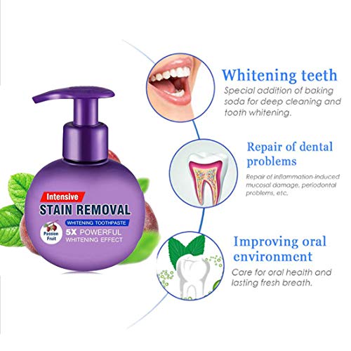 Baking Soda Toothpaste Teeth Whitening Toothpaste Natural Fluoride-Free Intensive Stain Removal Whitening Toothpaste Strong Power Cleaning Fight Bleeding Gums Press Toothpaste(Passion Fruit)