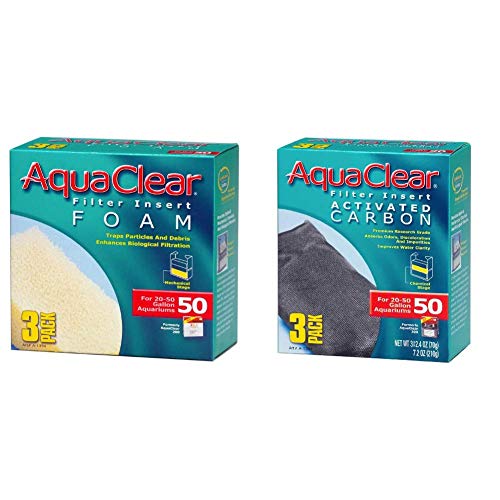 AquaClear 50-Gallon Foam Inserts, 3-Pack Activated Carbon Insert, 50-Gallon Aquariums, 3-Pack