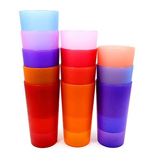 Unbreakable 26-ounce Plastic Tumbler Drinking Glasses, Set of 12 Multicolor, Bright Color- Dishwasher safe, BPA Free