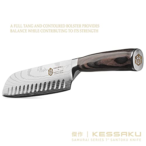 KESSAKU 8-Inch Chef & 7-Inch Santoku Knife Set - Samurai Series - Forged High Carbon 7Cr17MoV Stainless Steel - Pakkawood Handle with Blade Guards