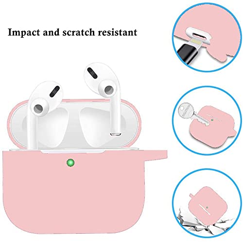 Protective Case Cover for Airpods Pro Charging Case with Ear Tips 1 Pair Kit, Air Pods Silicone Case with Soft Cute Ball Pom Pom Keychain Kit Together with Ear Buds Tips 2&1 (X, Light Pink)