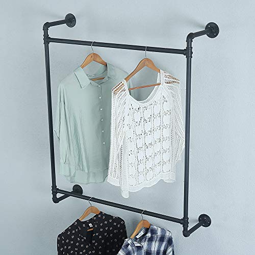 Industrial Pipe Clothing Rack Wall Mounted,Vintage Commercial Clothes Racks for Hanging Clothes,Metal Retail Garment Rack Display Rack Cloths Rack,Black Laundry Room Clothing Hanging Rack (39.37in)