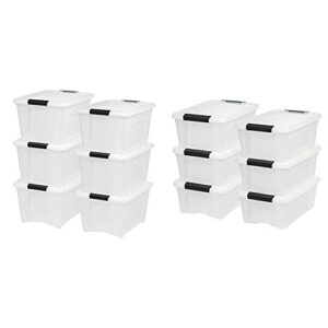 iris usa, inc. tb-28 32 quart stack & pull box, multi-purpose storage bin, 6 pack, pearl with tb-42 12 quart stack & pull box, multi-purpose storage bin, 6 pack, pearl