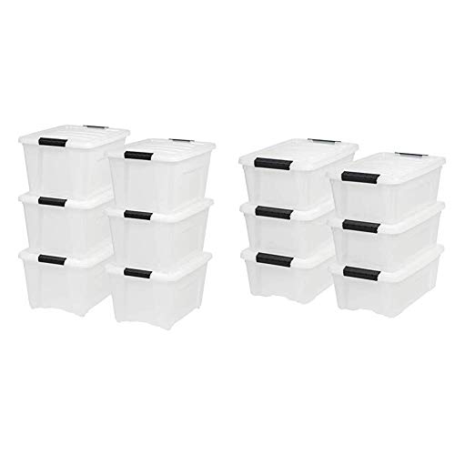 IRIS USA, Inc. TB-28 32 Quart Stack & Pull Box, Multi-Purpose Storage Bin, 6 Pack, Pearl with TB-42 12 Quart Stack & Pull Box, Multi-Purpose Storage Bin, 6 Pack, Pearl