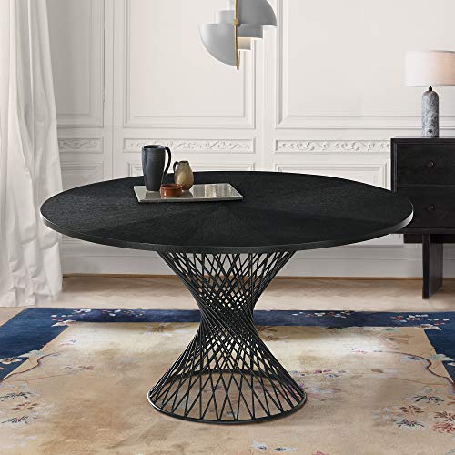 Armen Living Cirque 54" Round Mid-Century Modern Pedestal Black Wood Dining Table with Epoxy Metal Base