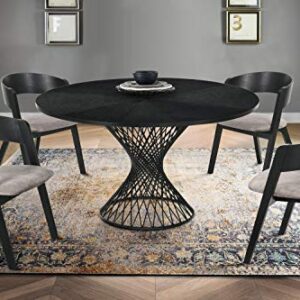 Armen Living Cirque 54" Round Mid-Century Modern Pedestal Black Wood Dining Table with Epoxy Metal Base