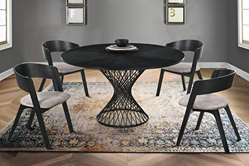 Armen Living Cirque 54" Round Mid-Century Modern Pedestal Black Wood Dining Table with Epoxy Metal Base