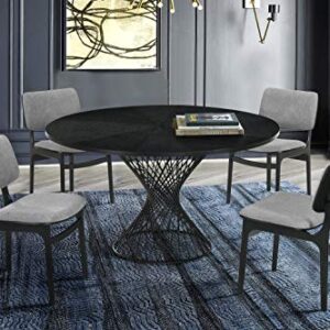 Armen Living Cirque 54" Round Mid-Century Modern Pedestal Black Wood Dining Table with Epoxy Metal Base