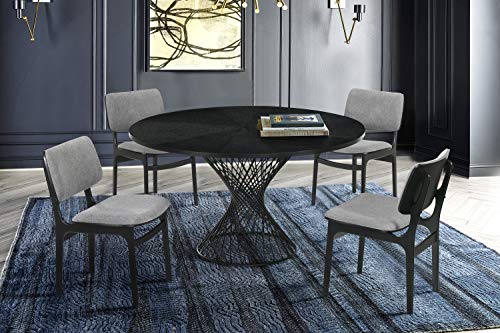 Armen Living Cirque 54" Round Mid-Century Modern Pedestal Black Wood Dining Table with Epoxy Metal Base