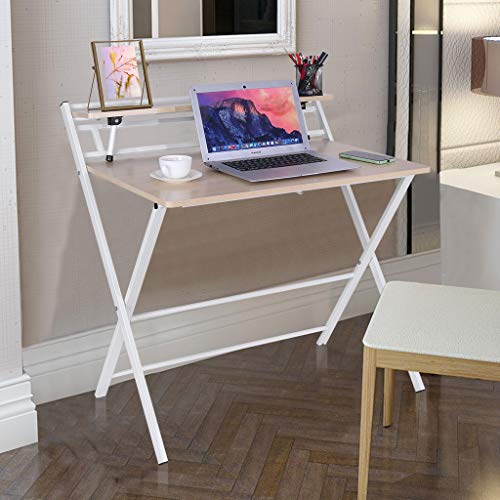 Unine Folding Desk for Small Space, 2-Tiers Computer Desk with Shelf,Home Corner Table,Simple Computer Laptop Desks, Office Small Desk with Metal Legs